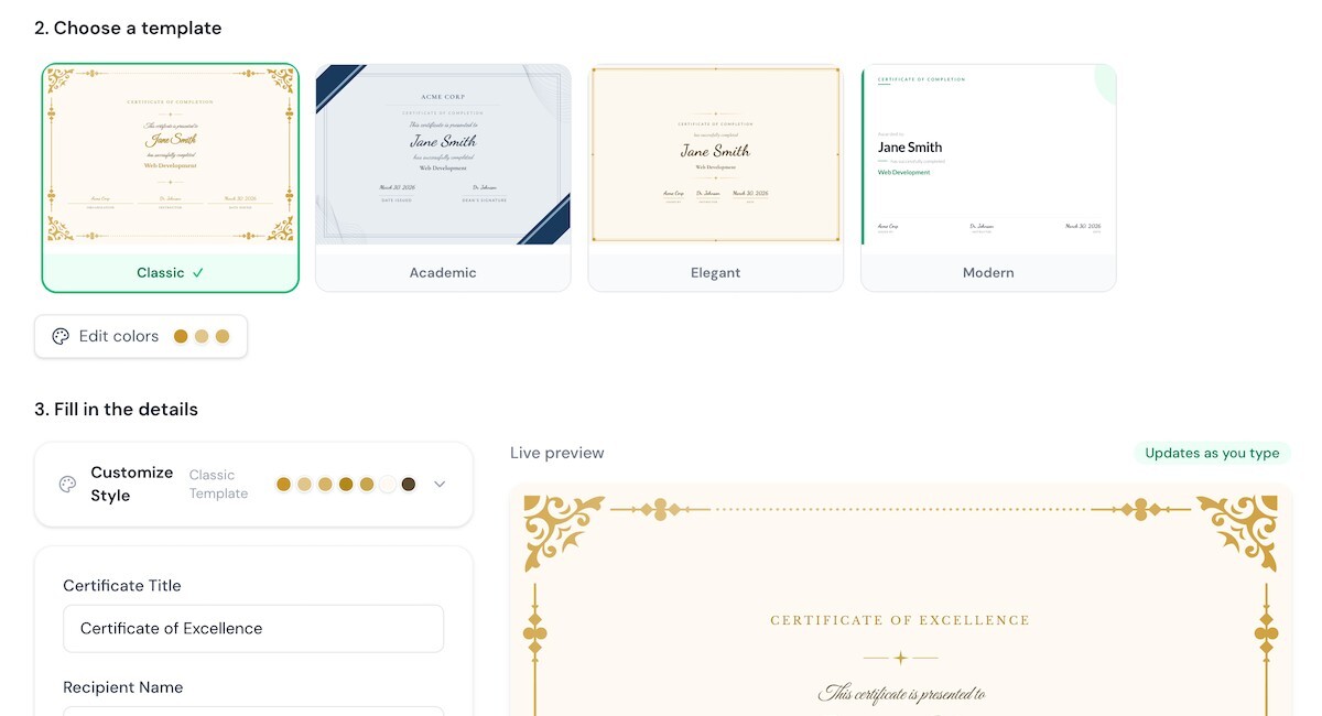 Free Certificate Generator — Create & Download PDF Certificates ...